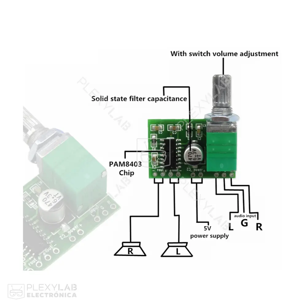 Módulo mini amplificador de audio 5V PAM8403 con control de volumen ...