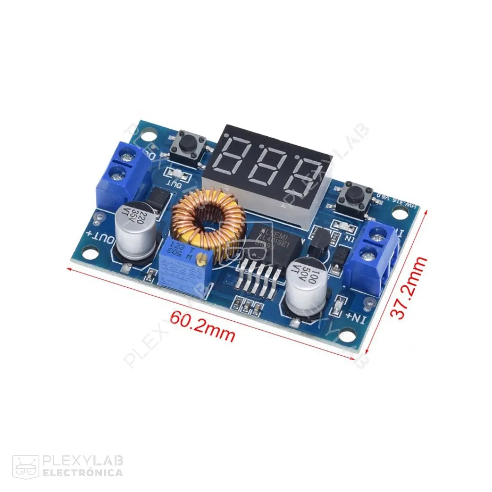 Módulo regulador de voltaje con display Step Down XL4015 5A DC-DC ajustable | PLEXYLAB