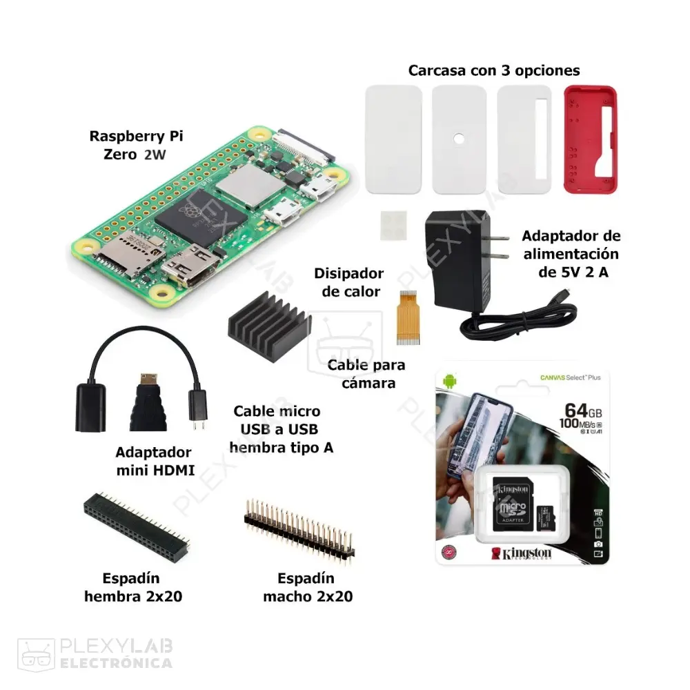 Kit Raspberry Pi Zero 2 W incluye case original, cable USB, micro SD 64 ...