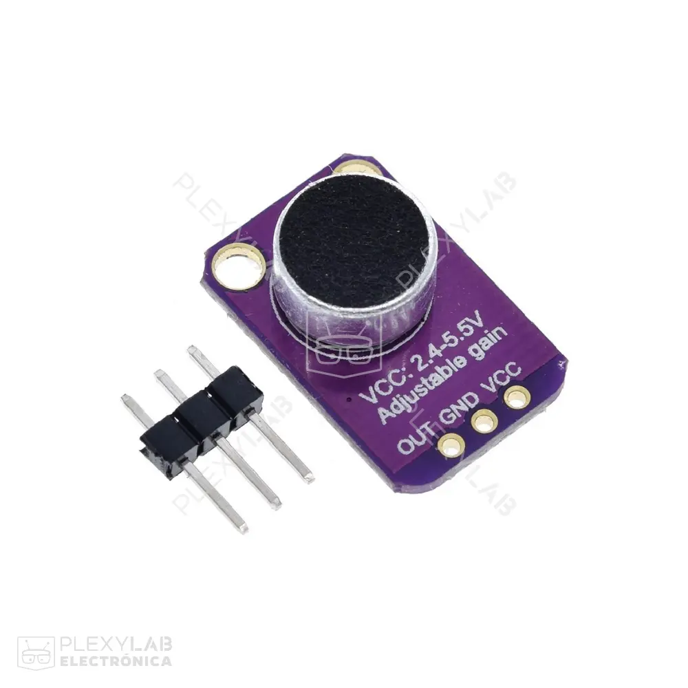 Módulo amplificador con micrófono MAX4466 Electret para Arduino | PLEXYLAB