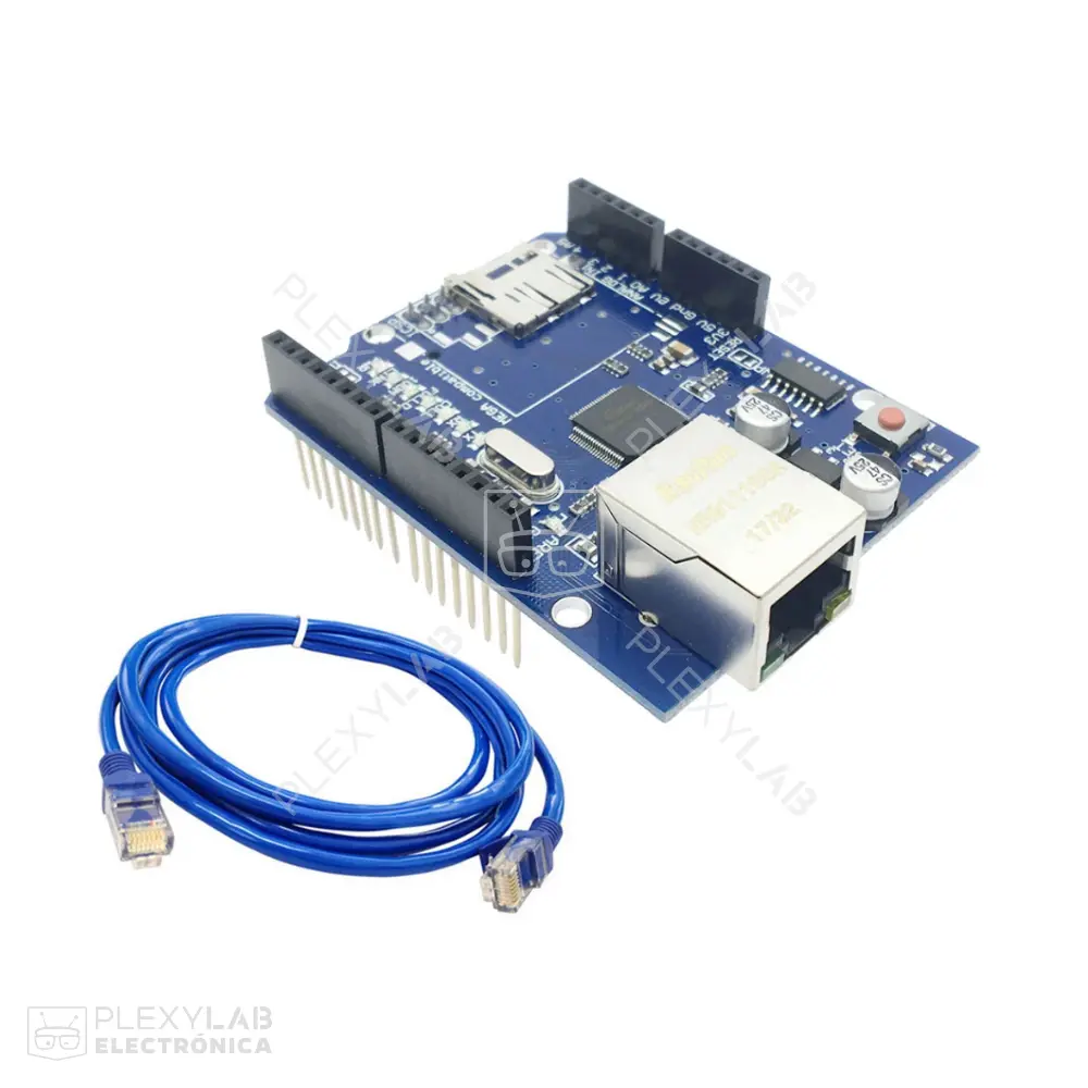 Módulo shield tarjeta de expansión Ethernet W5100 para Arduino + Cable | PLEXYLAB