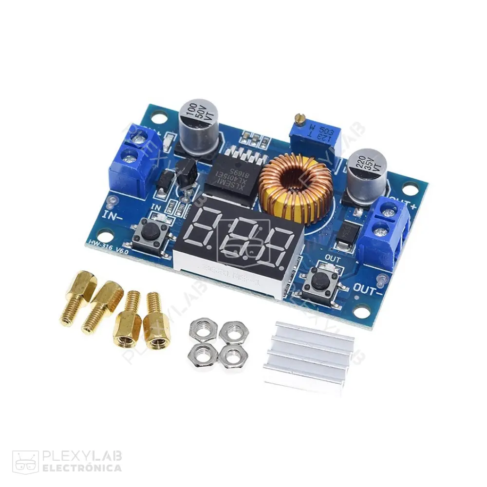 Módulo regulador de voltaje con display Step Down XL4015 5A DC-DC ajustable | PLEXYLAB