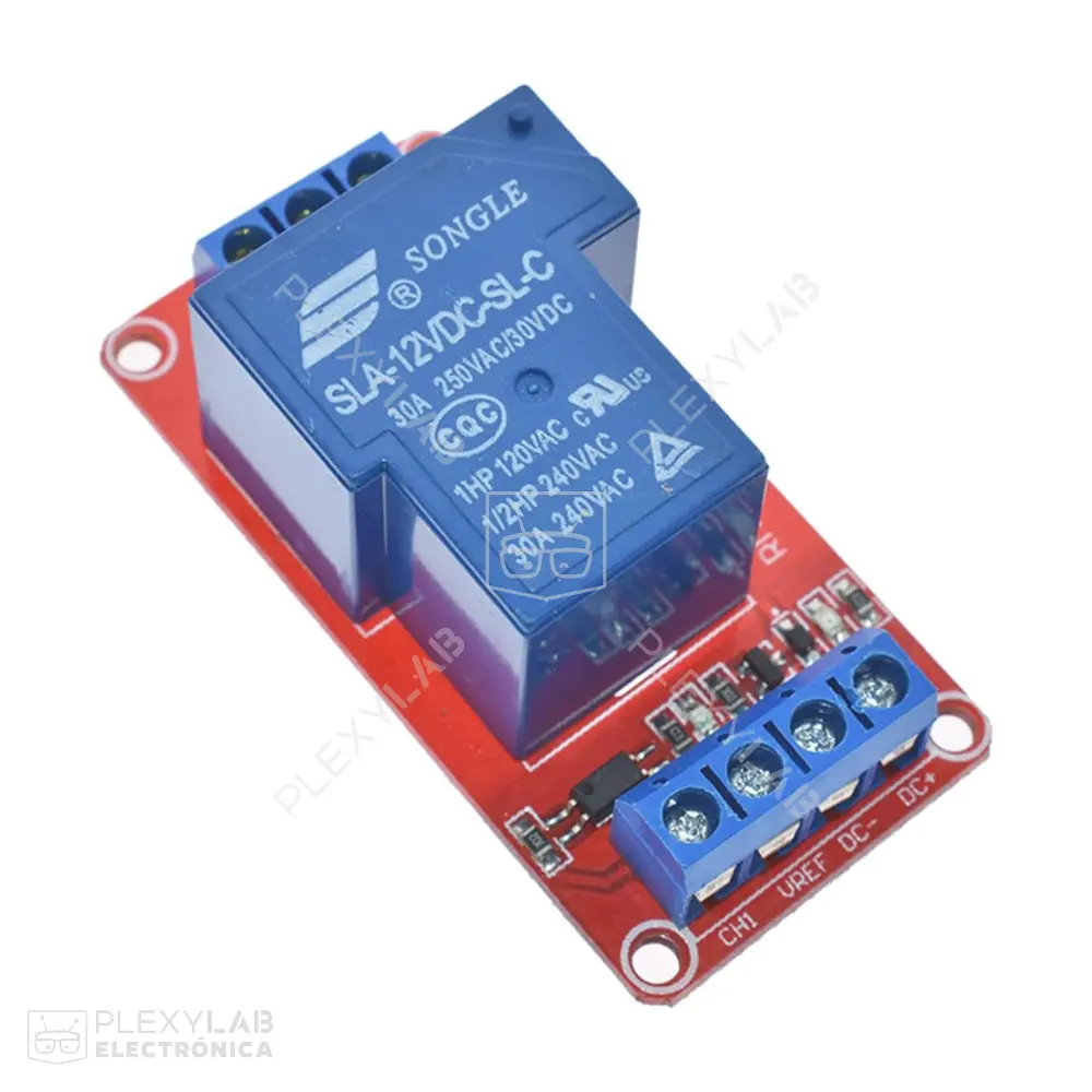 Módulo relé de 12V 30A de 1 canal con optoacoplador | PLEXYLAB